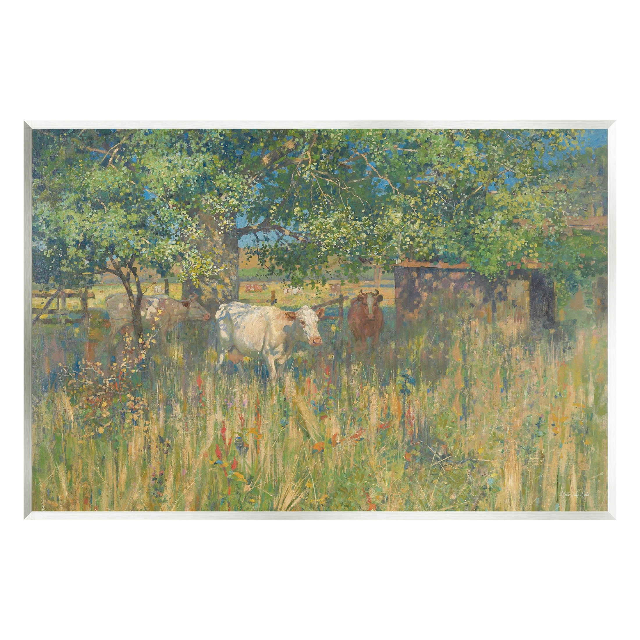 Cattle Grazing Grassland Pasture Landscape Painting Unframed Art Print ...