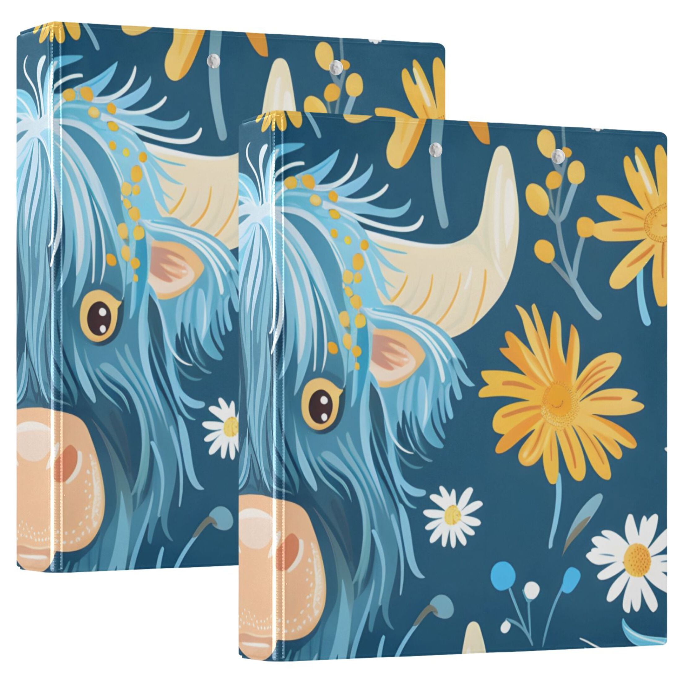 Cattle Head Cow Flowers 3 Ring Binders 1.5 inch Hardcover File Folders ...