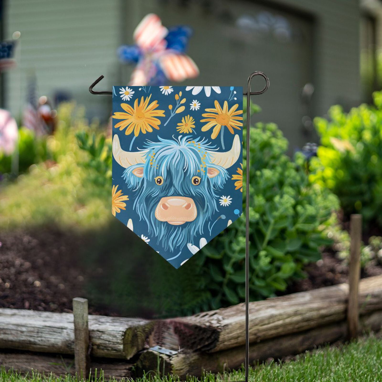 Cattle Head Cow Flowers Garden Flag 18" x 12.5" Double Sided Yard Lawn ...