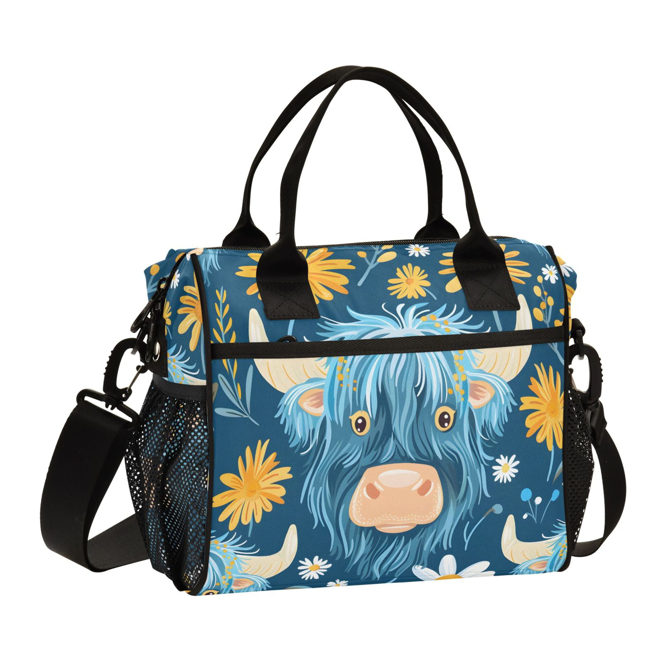 Cattle Head and Daisy Flowers Lunch Bag Insulated Lunch Box Leakproof ...