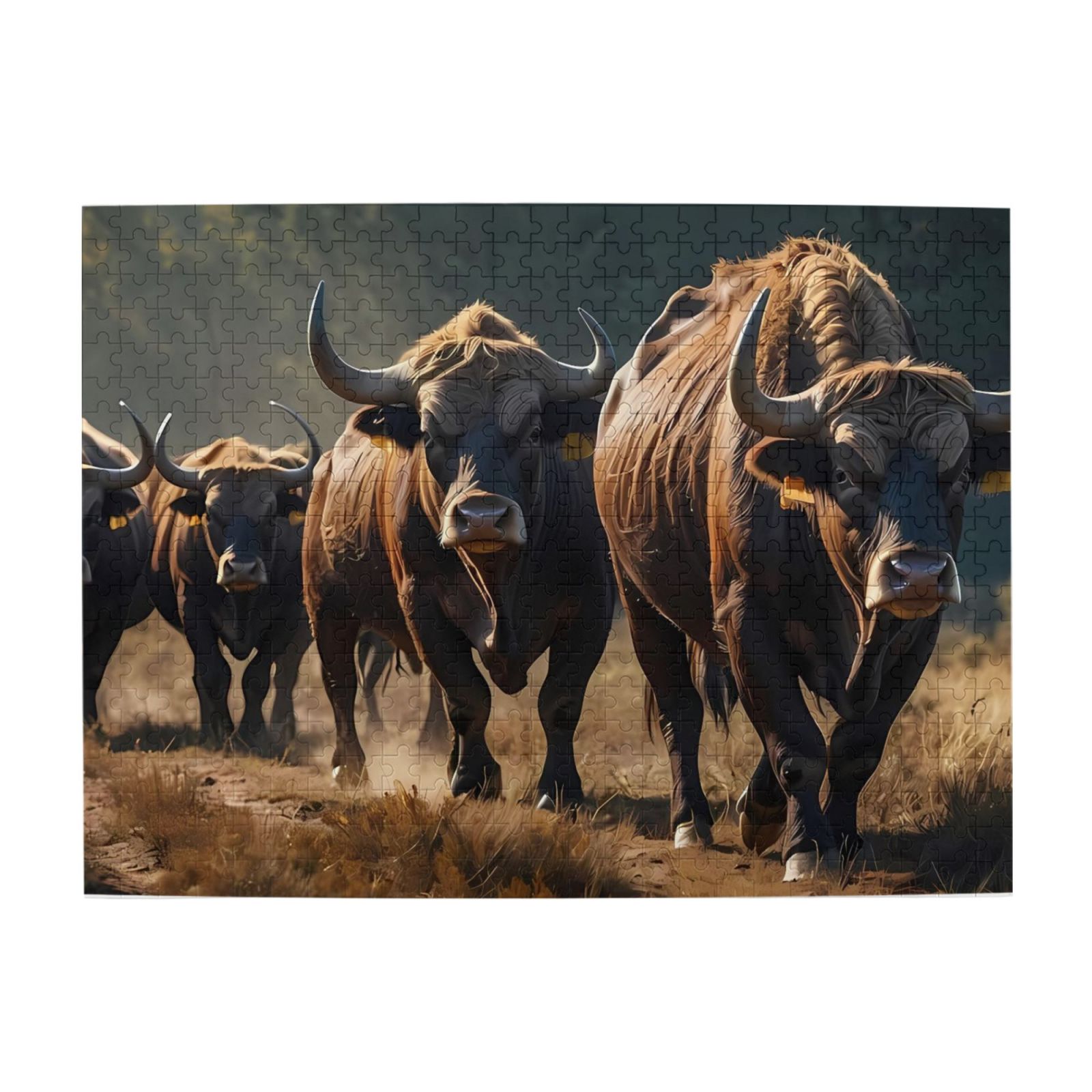 Cattle Herd Horns Grassland 500-Piece Wooden Jigsaw Puzzle for Adults ...