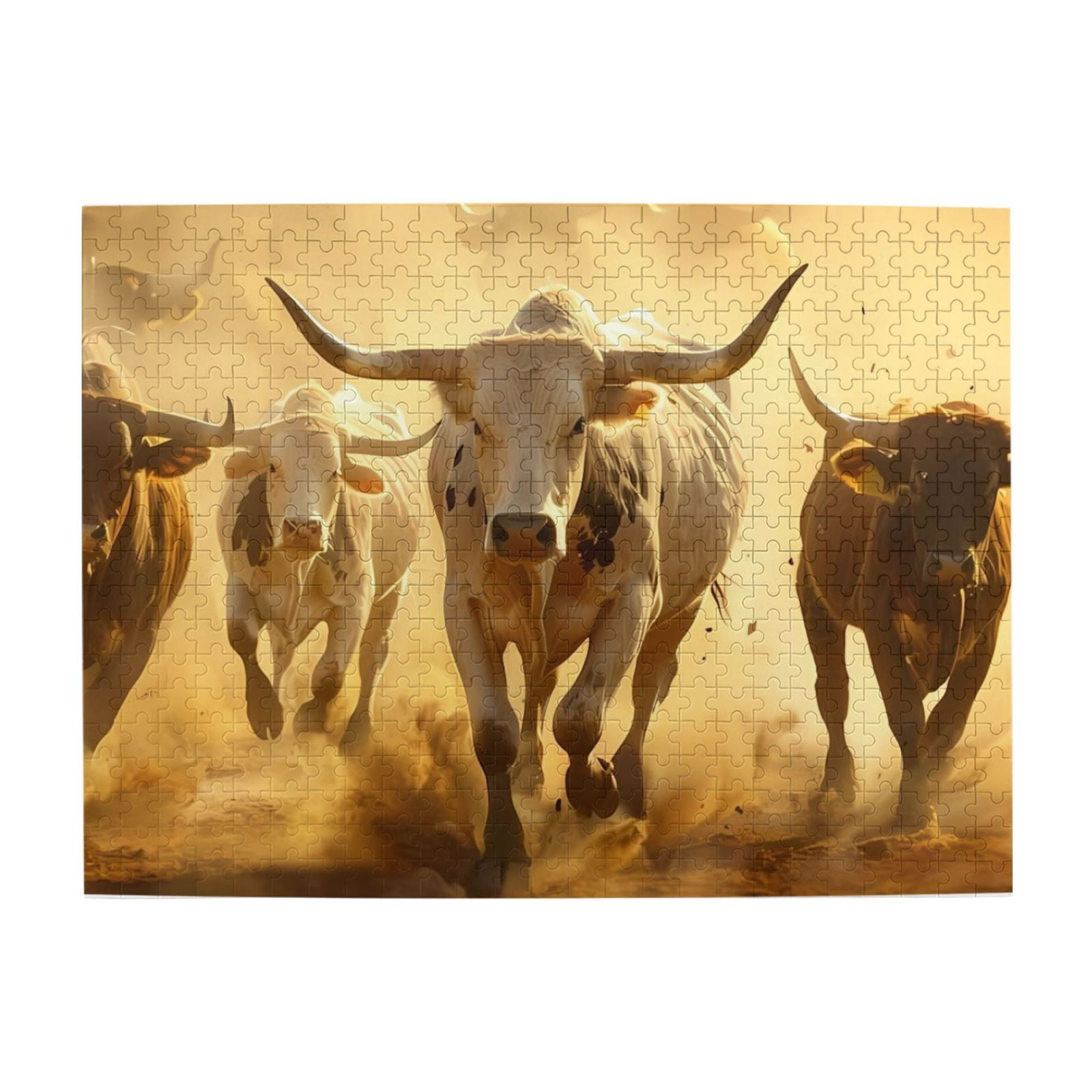 Cattle Herd Running Dust 500-Piece Wooden Jigsaw Puzzle for Adults, Fun ...