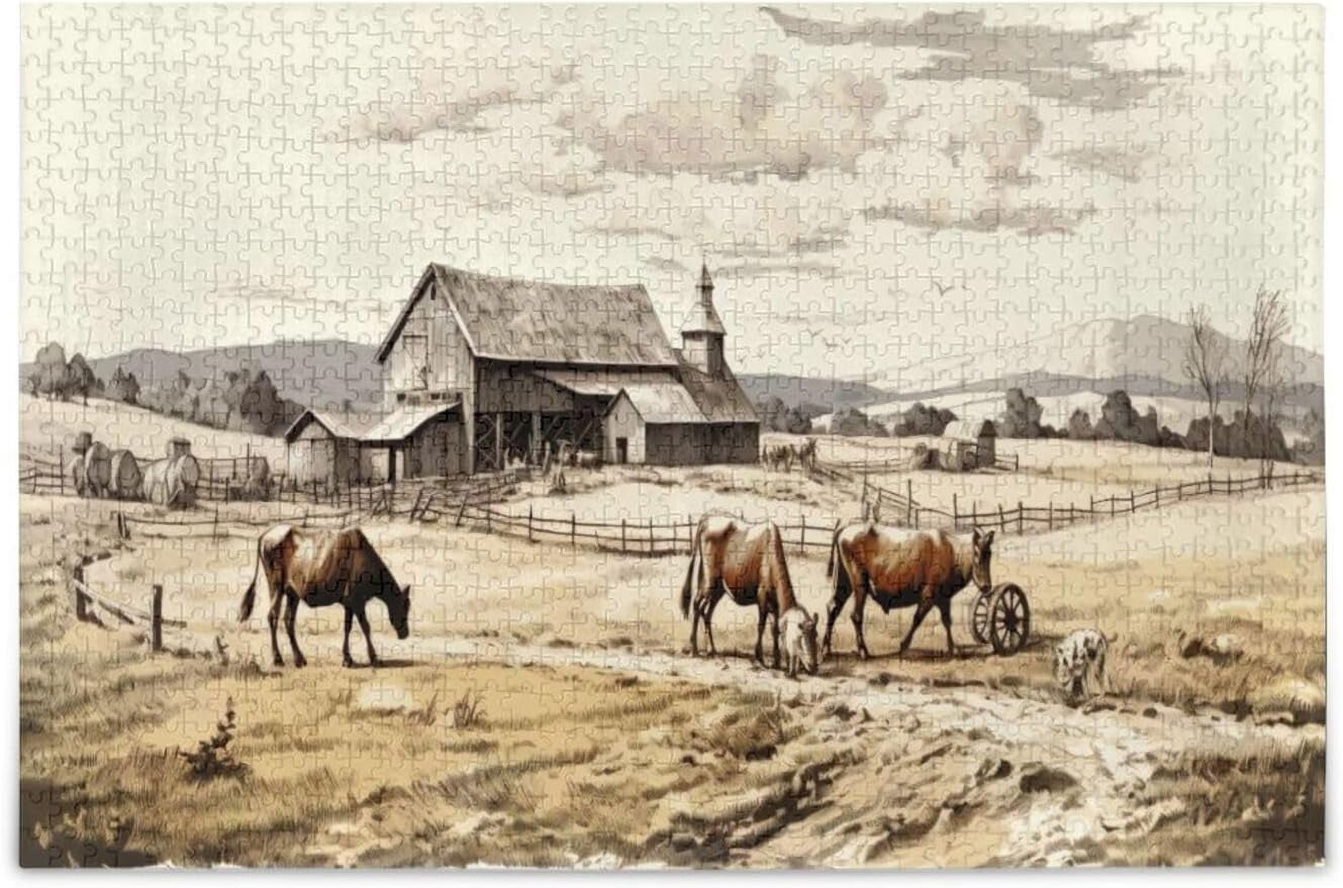 Cattle and Horses Puzzle 1000 Pieces - Wooden Jigsaw Puzzles for Family ...