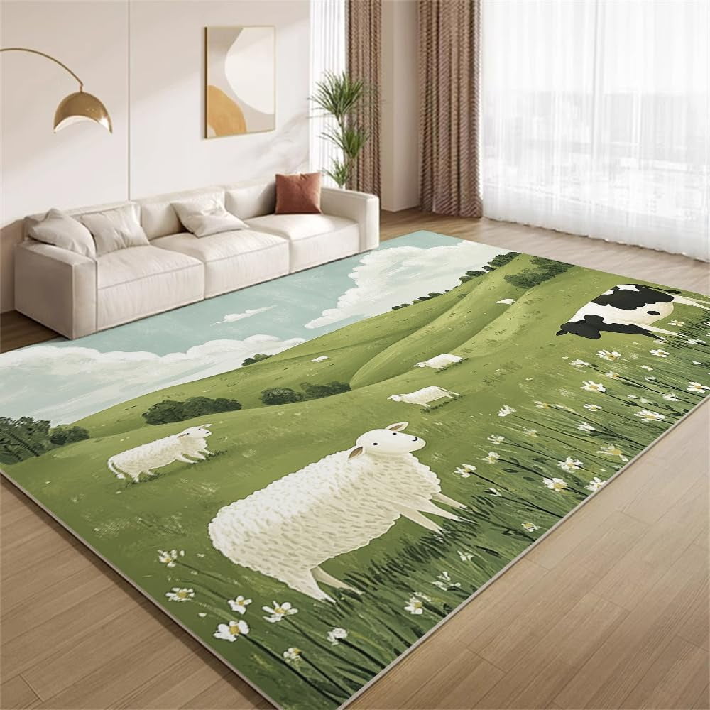 Cattle and Sheep Rug 5x7ft Area Rugs Grassland Plants and Animals Rugs ...