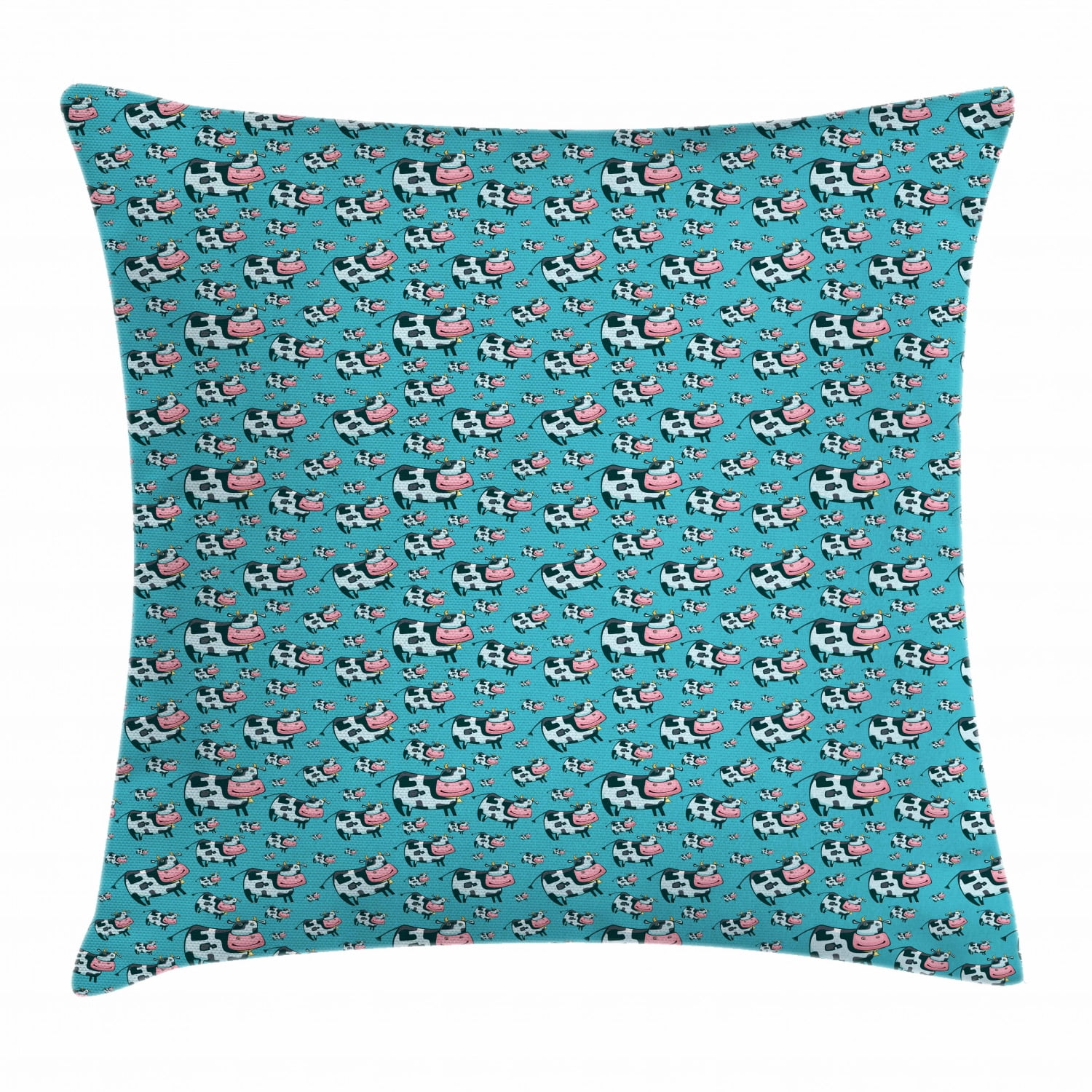 Cattle Throw Pillow Cushion Cover, Cute Doodle Multiple Cows with Bells ...