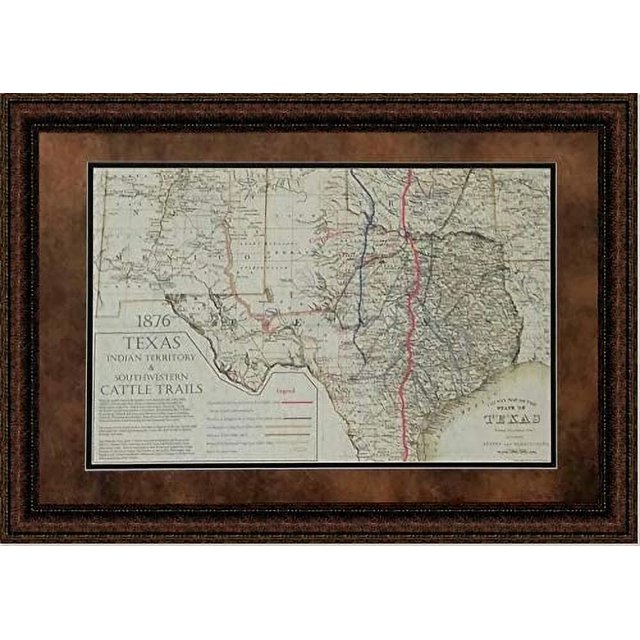 Cattle Trail Map | Framed Historic Texas Map in Double Mat | 29L X 41W ...