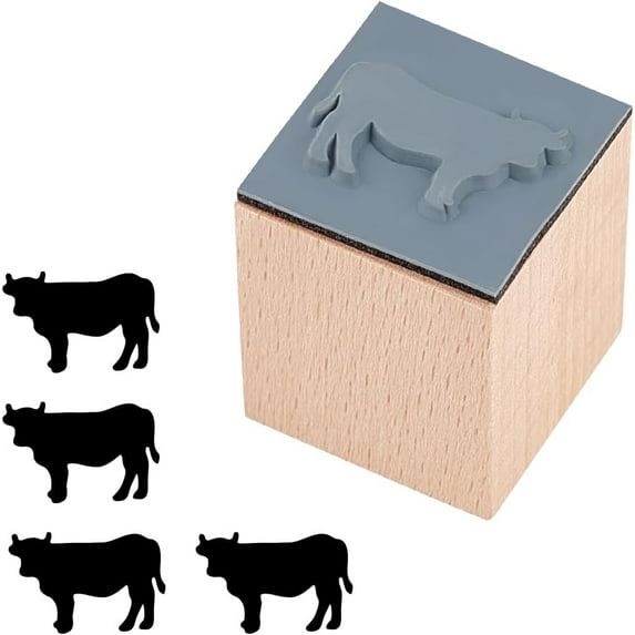 Cattle Wooden Rubber Stamps - 1x1x1.3 inch Round Natural Wood Stamp for ...