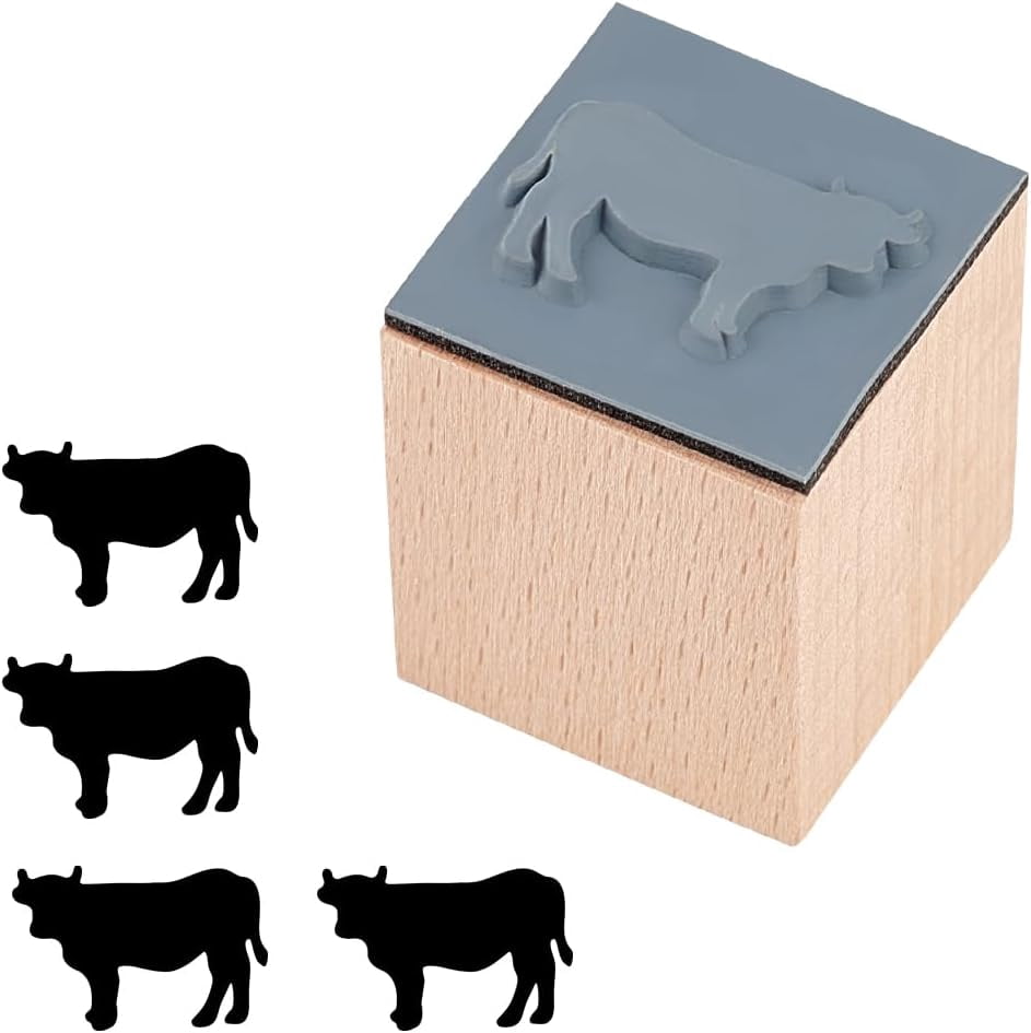 Cattle Wooden Rubber Stamps 1x1x1.3 inch Wooden Stamp Round Wood Stamp ...