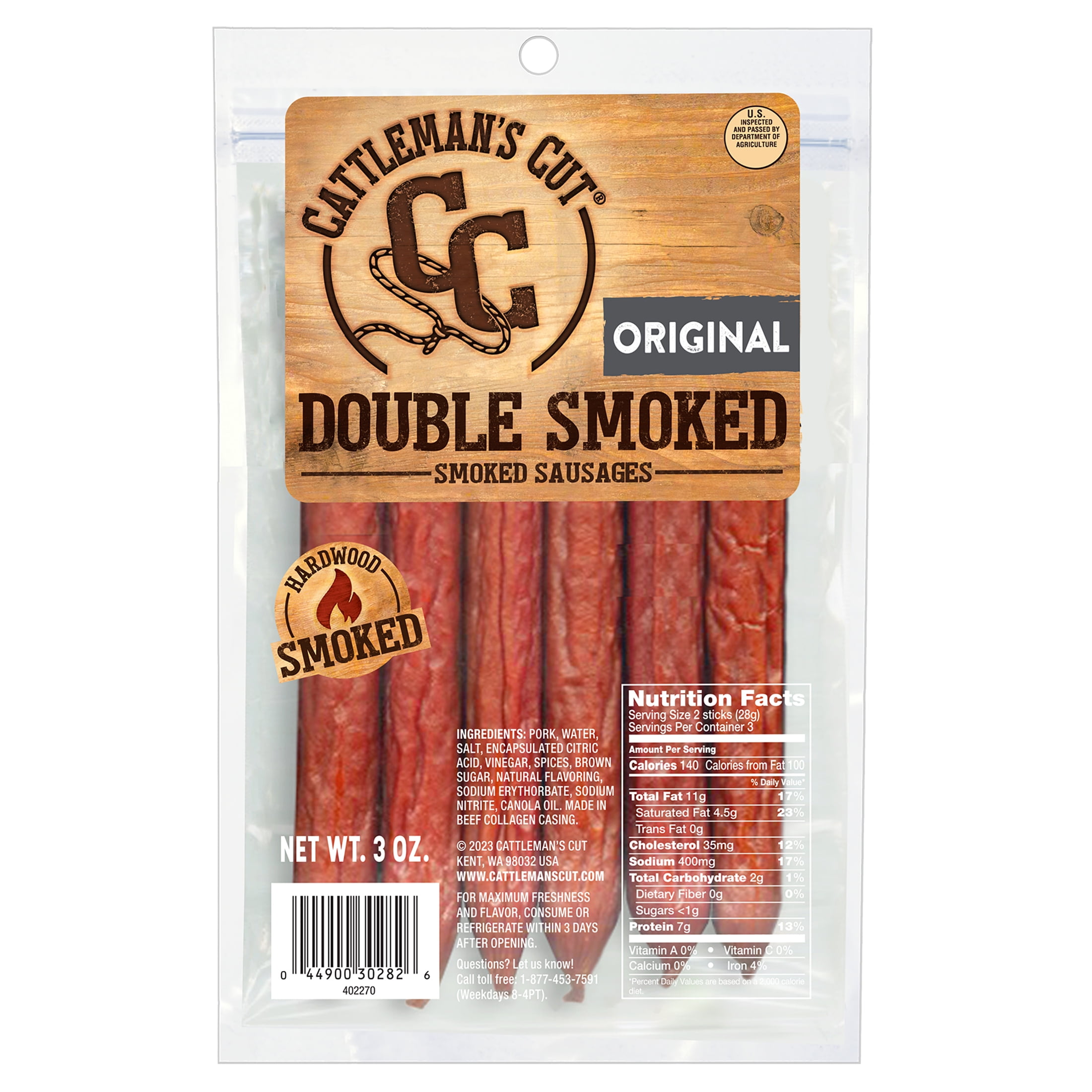 Cattleman's Cut Double Smoked Sausage Sticks, 3oz Shelf-Stable Plastic ...