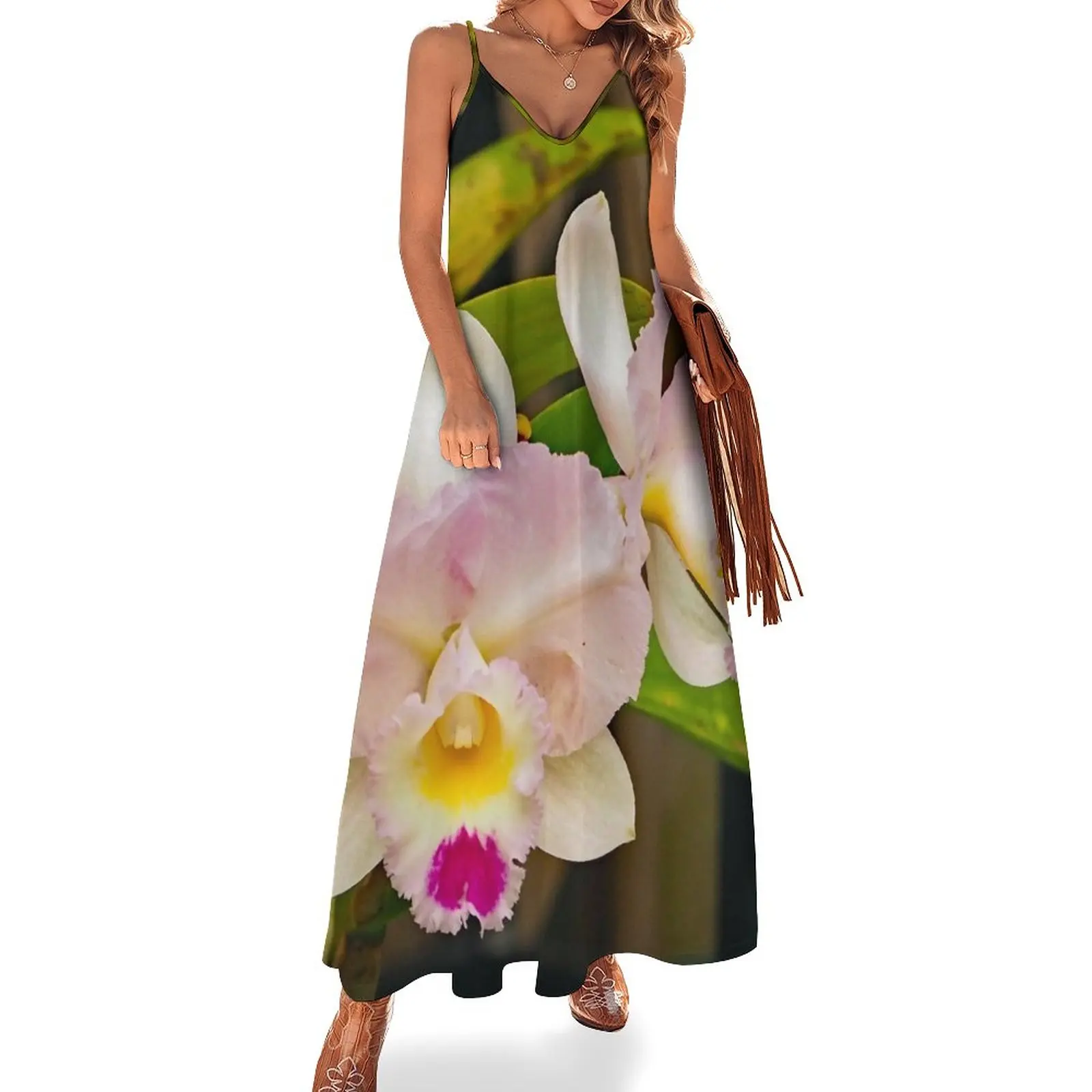 Cattleya Orchid 830 Sleeveless Dress elegant chic women dresses ...