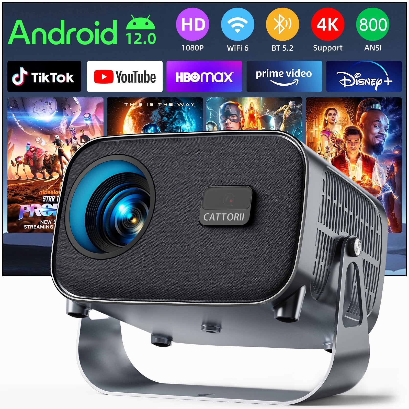 Cattorii Smart Projector, 5G/2.4G WiFi Bluetooth Projector, 4K Support ...