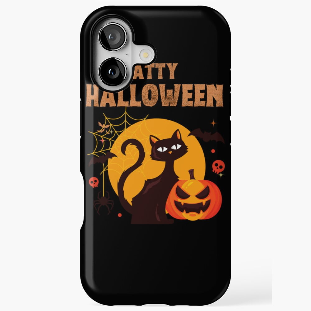 Catty Halloween Pumpkin Cat Art Compatible Phone Case for iPhone 11–17 ...