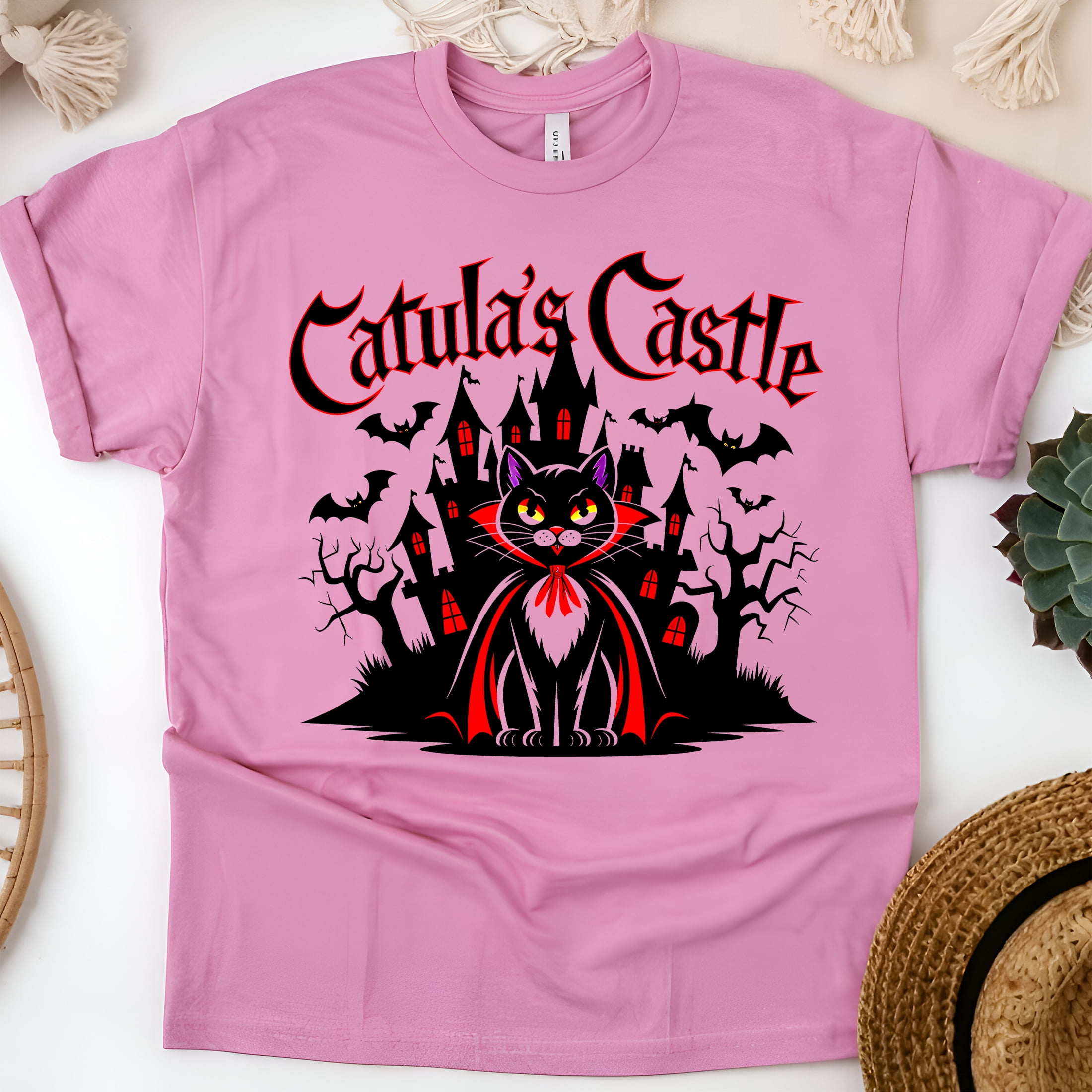 Catula’s Castle Halloween Shirt – Vampire Cat Haunted House Tee, Azalea ...