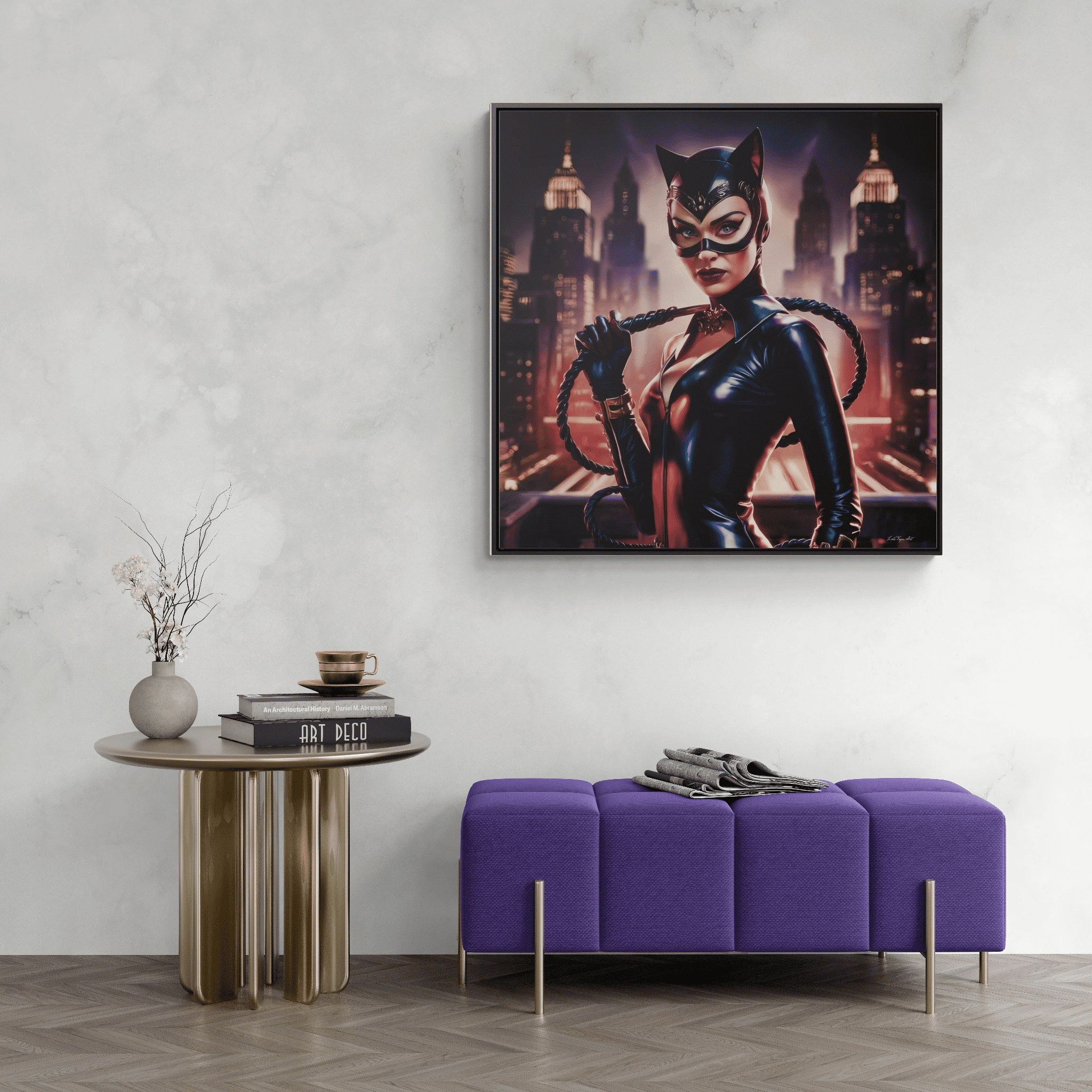 Catwoman Square Frame Canvas Wall Art, Retro Sexy Comic Villain Gallery ...