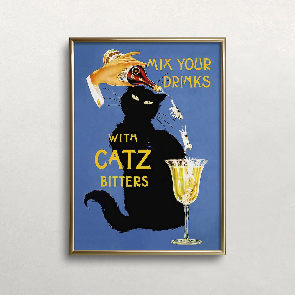 Catz Bitters Vintage Poster: Black Cat Bar Wall Art UNFRAMED PAPER ...