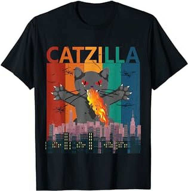 Catzilla Black Cat Japanese Vintage Rainbow Kitten Cute T-Shirt ...