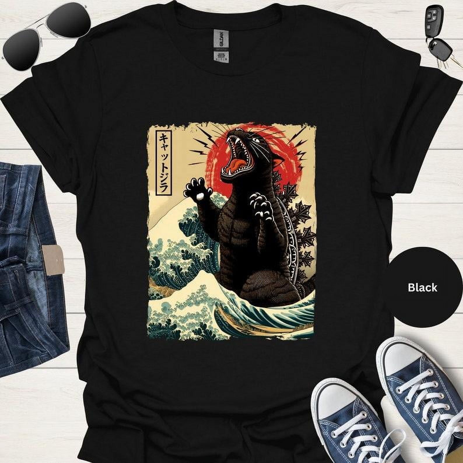 Catzilla Cat Gift for Cat Owner Great Wave Funny for Men t for women ...