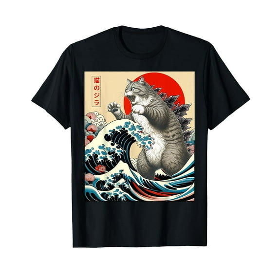 Catzilla Cat Japanese Art Funny Cat Gifts For Men Women Kid T-Shirt ...