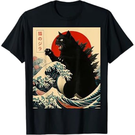 Catzilla Cat Japanese Art Funny Cat Gifts For Men Women Kids T-Shirt ...
