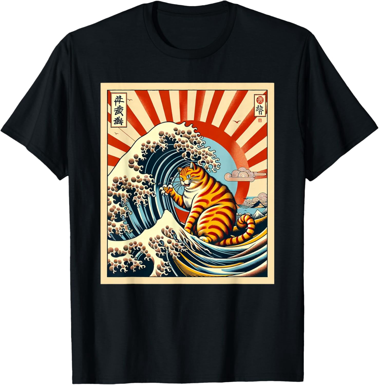 Catzilla Cat Japanese Art The Great Wave off Kanagawa Cat T-Shirt ...