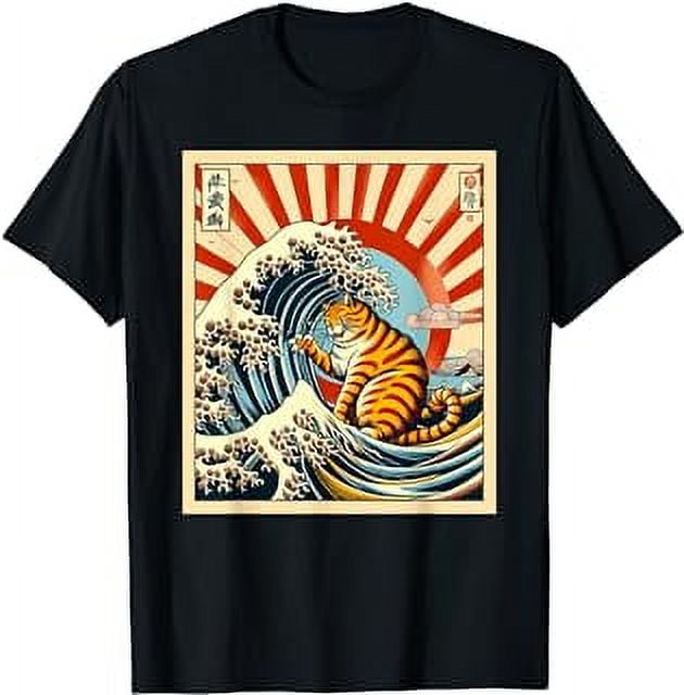Catzilla Cat Japanese Art The Great Wave off Kanagawa Cat T-Shirt ...