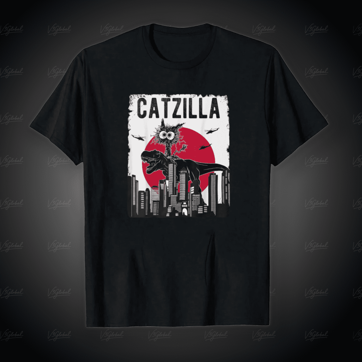 Catzilla Cat Riding T-Rex Funny Retro Art Unisex T-Shirt, for Men ...