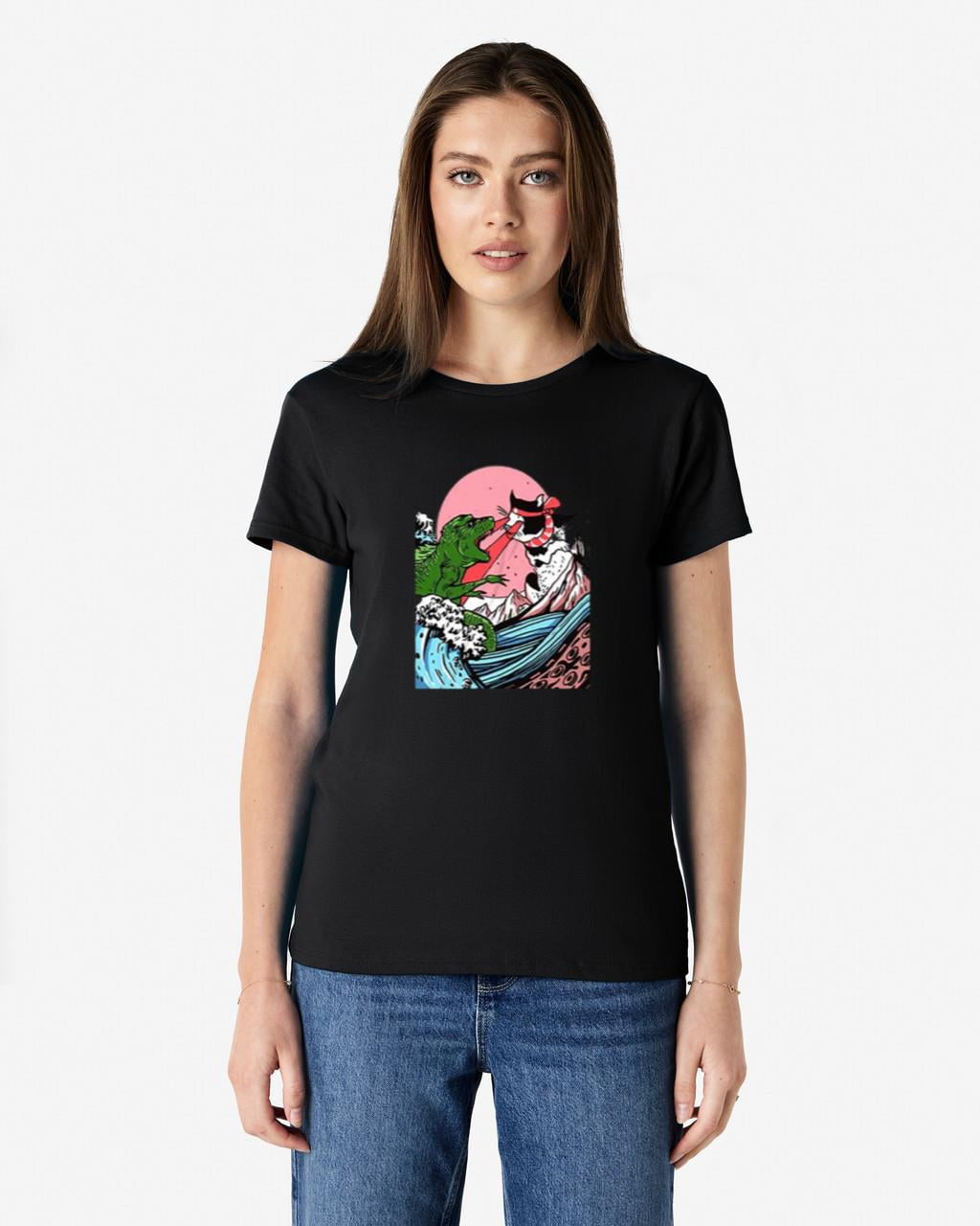 Catzilla Dinosaur Wave Monster Horror Scene Ocean Mashup Tee Unisex T ...