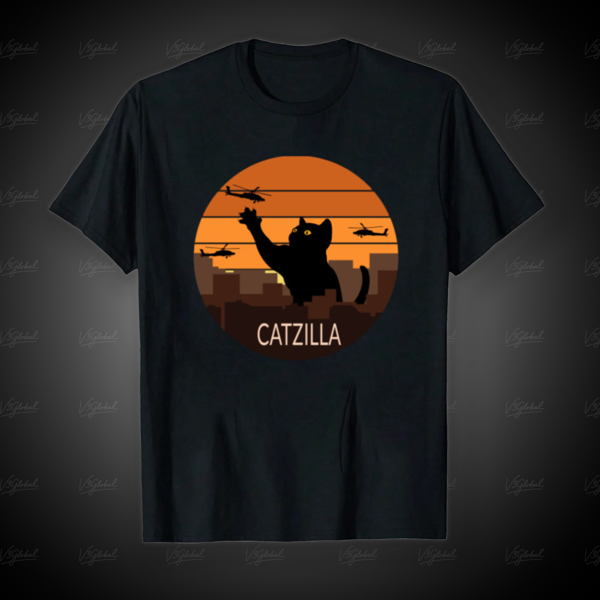 Catzilla Fights Helicopters Movie Scene Unisex T-Shirt, for men & women ...