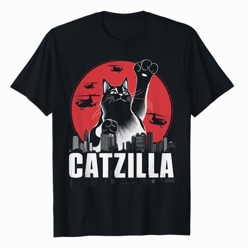 Catzilla Funny Cat Lover Kitten Catzilla Cat Japanese Art T-Shirt ...