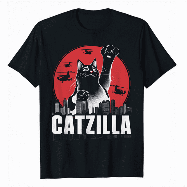 Catzilla Funny Cat Lover Kitten Catzilla Cat Japanese Art T-Shirt ...