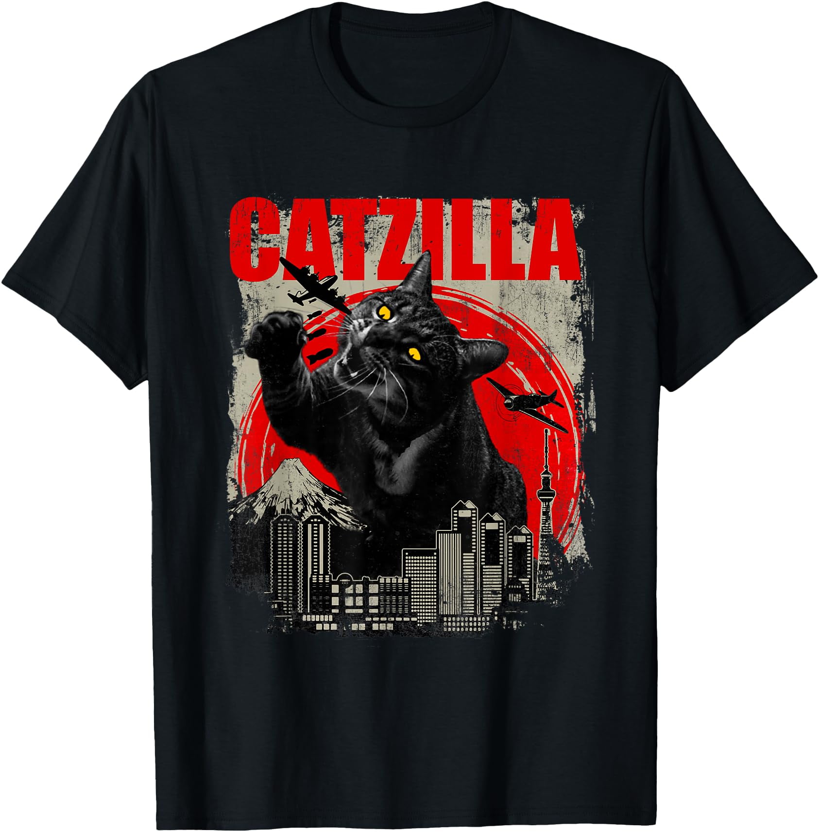 Catzilla Funny Cat Lover Kitten Kitty Unisex T-Shirt for Men Women Kids Toddler,Black Color,Size ...