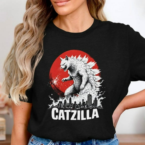 Catzilla Funny Cat Monster Lover Giant Japanese Style Art Graphic Tee ...