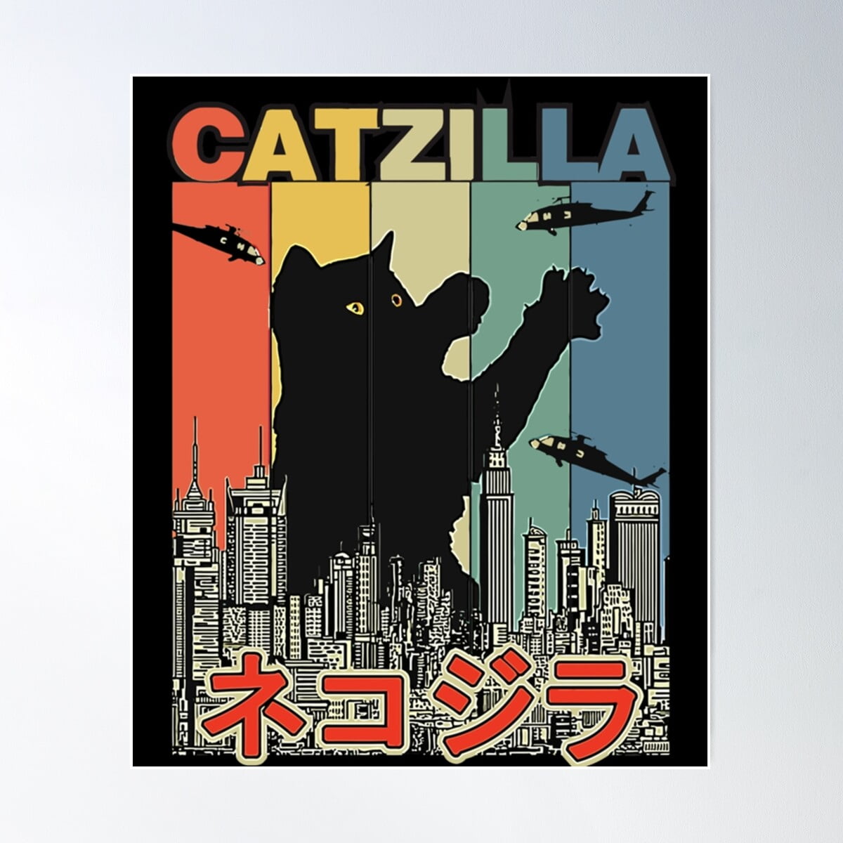 Catzilla Japanese Funny Retro Catzilla Poster Wall Art, Modern Wall ...
