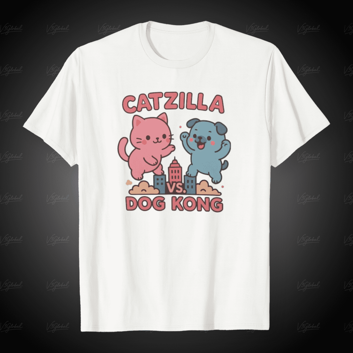 Catzilla Kawaii Monster Battle Vs Dog Parody Unisex T-Shirt, for men & women, up to size 5XL ...