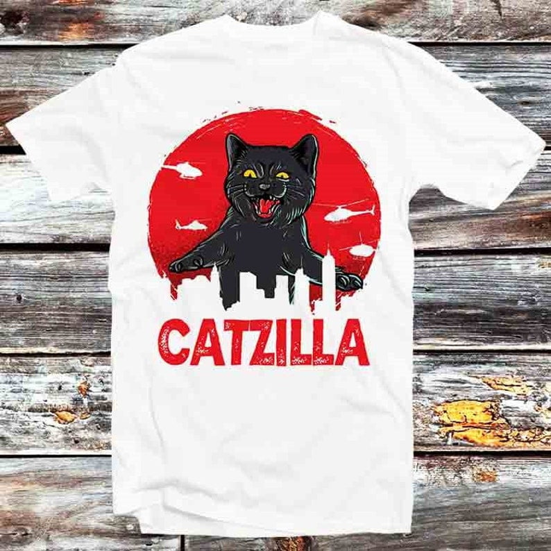 Catzilla King Of Pawster Paws Cat Kitten Pet Lover Movie Poster T Shirt Vintage Retro Gift Mens ...