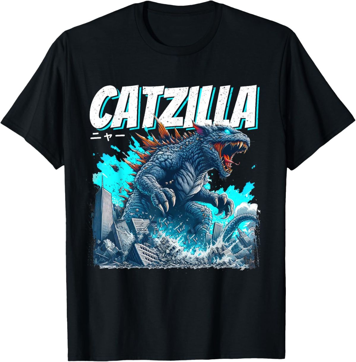Catzilla Monster Cat Graphic Tee with Retro City Destruction Artwork ...