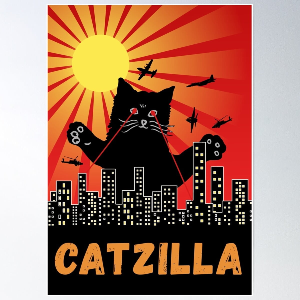 Catzilla Over City Destroying Buildings Poster Wall Art, Modern Wall ...
