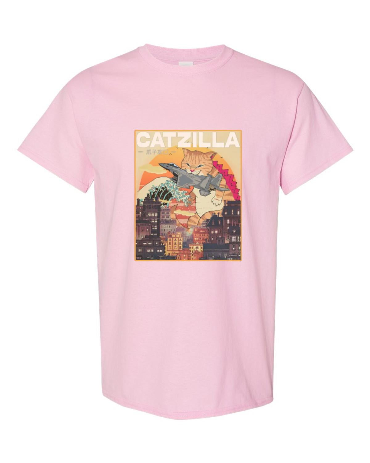 Catzilla Rising Over Sunset With Vintage Japanese Comic Art T-Shirt ...