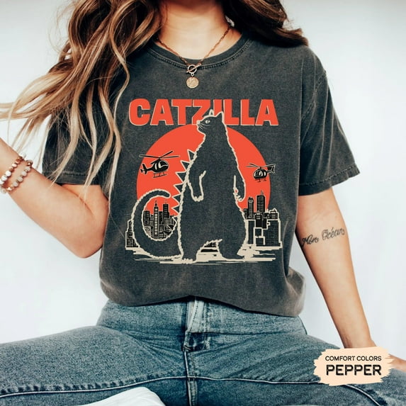 Catzilla Shirt Cat Parody Shirt Kawaaii Cat Shirt Monster Cat Shirt ...