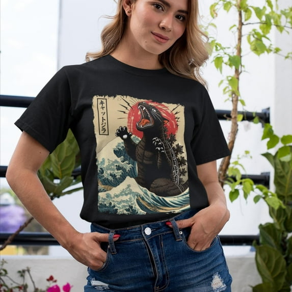 Catzilla Shirt Cat Shirt Gift for Cat Owner Shirt Great Wave Funny ...