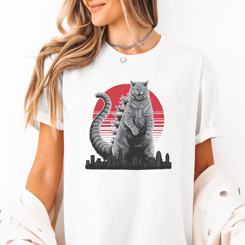 Catzilla Shirt, Funny Japanese Kaiju Cat T-Shirt, Cat Lover Tee, Unique ...