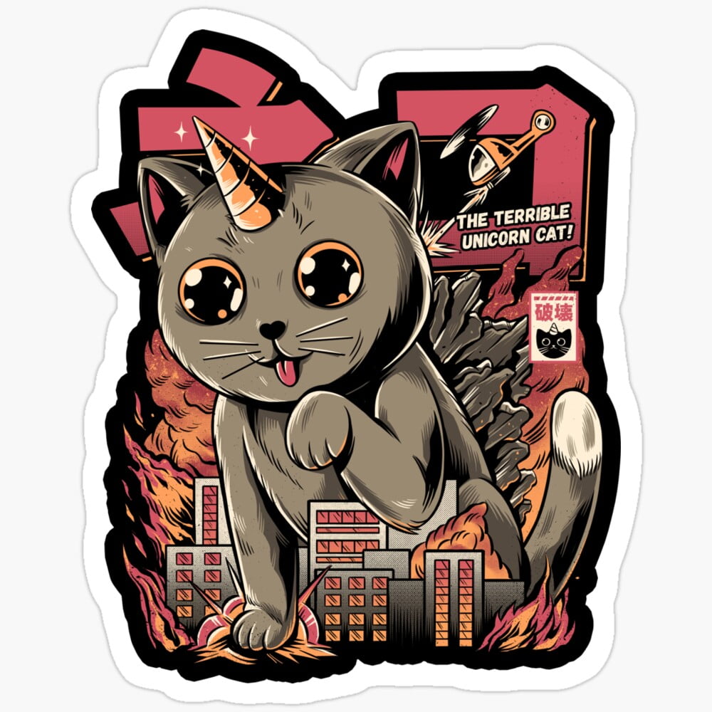 Catzilla Sticker Phone Decal Water Bottle Stickers Car Decals, Laptop ...