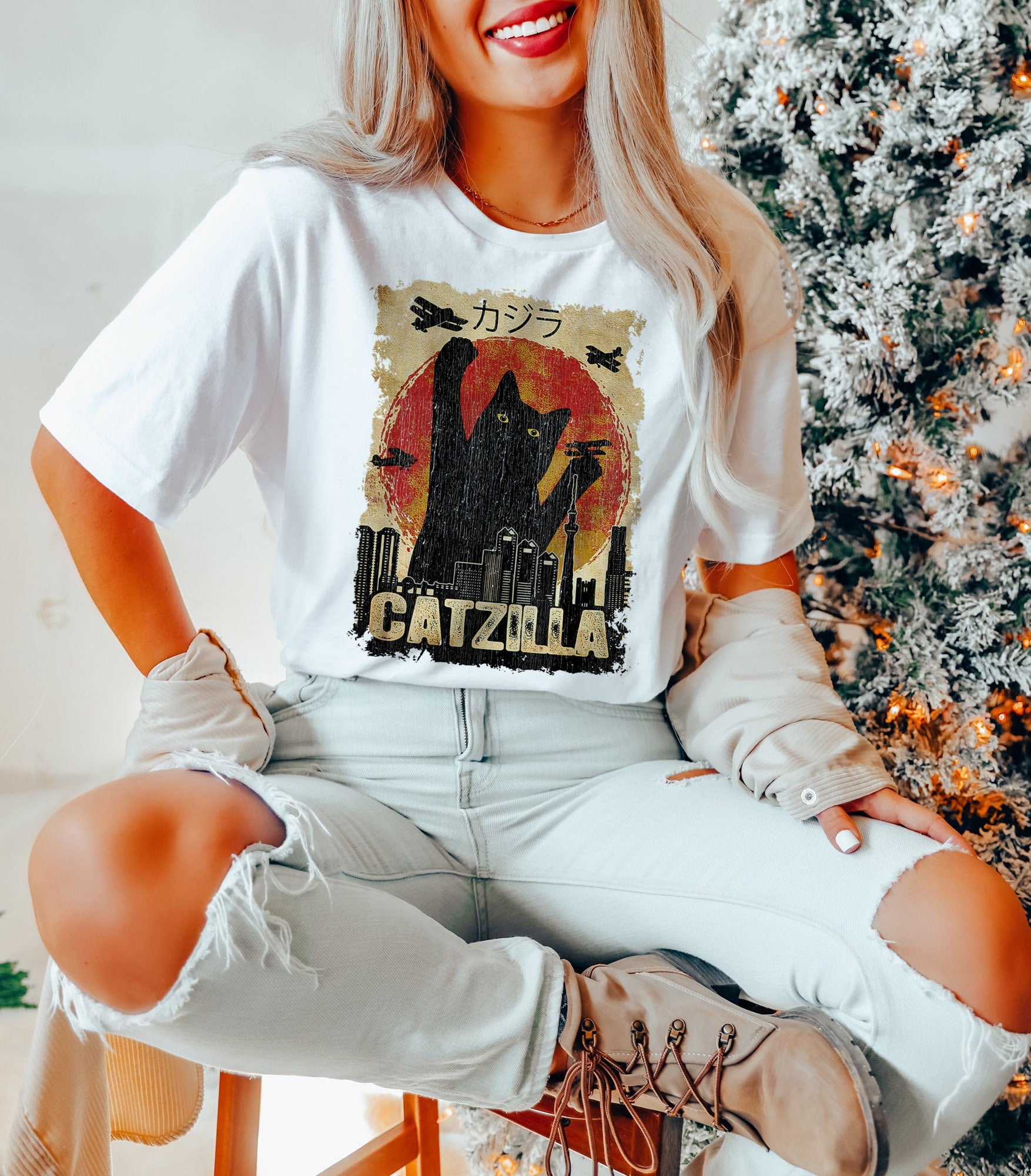 Catzilla T-Shirt - Funny Cat Outfit - Cat Lover Shirt - Godzilla Parody ...