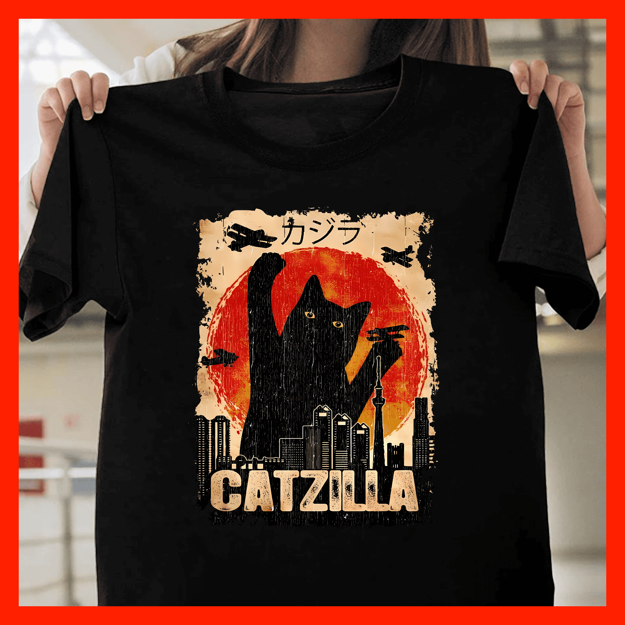 Catzilla T-Shirt - Giant Cat Kaiju Monster Retro Japanese Style Tee ...