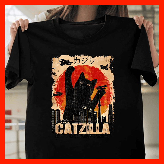 Catzilla T-Shirt - Giant Cat Kaiju Monster Retro Japanese Style Tee ...