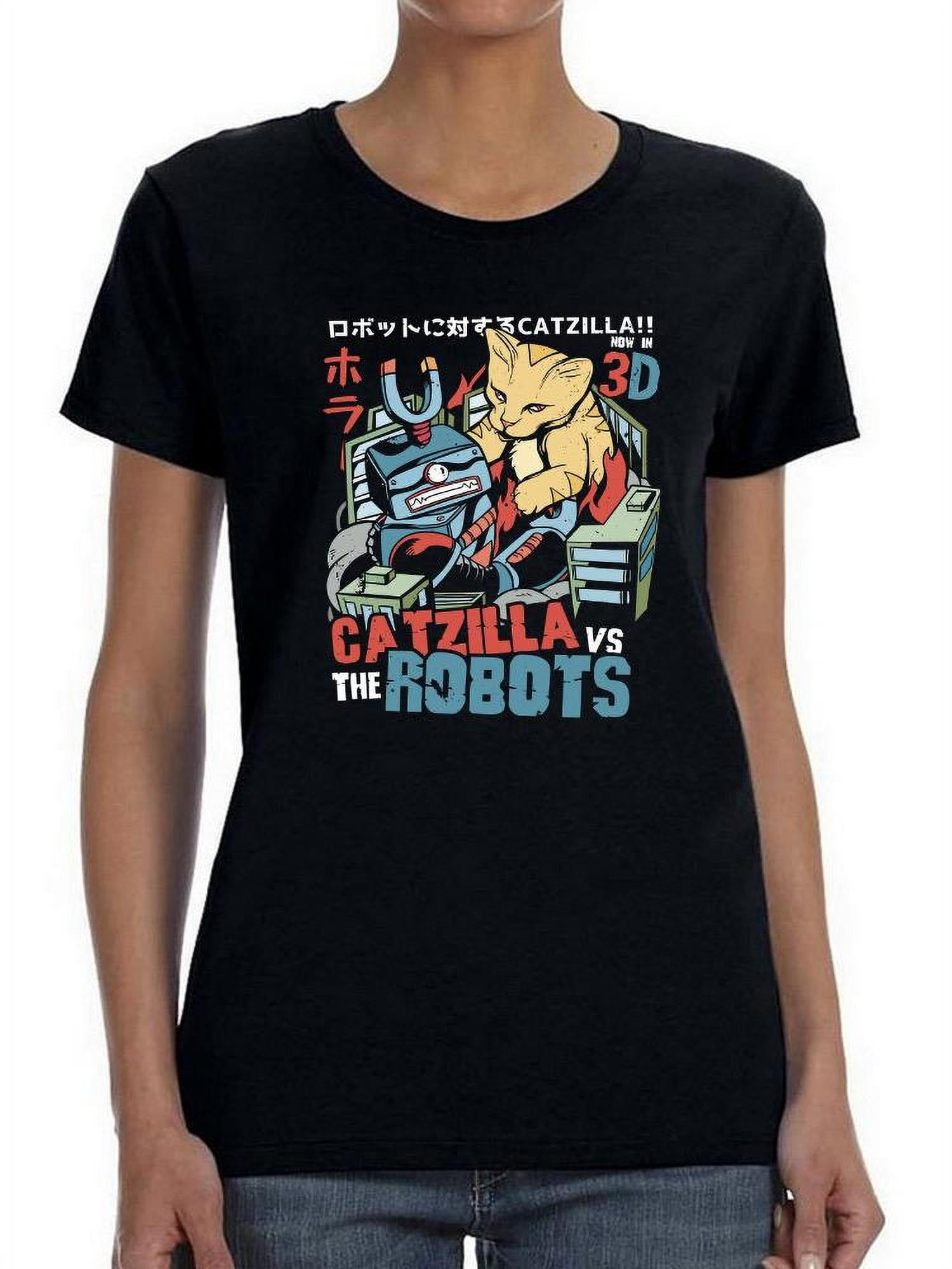 Catzilla Vs The Robots Shaped T-Shirt Women -Smartprints Designs ...