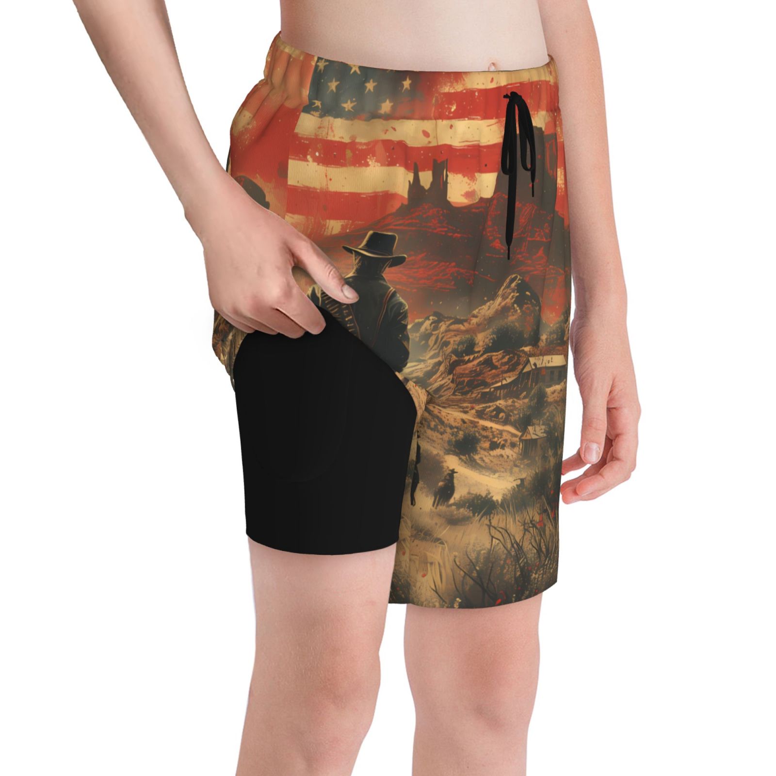 Cauagu 1860s Style American Cowboy Print Swim Trunks for Men,Youth Boys ...