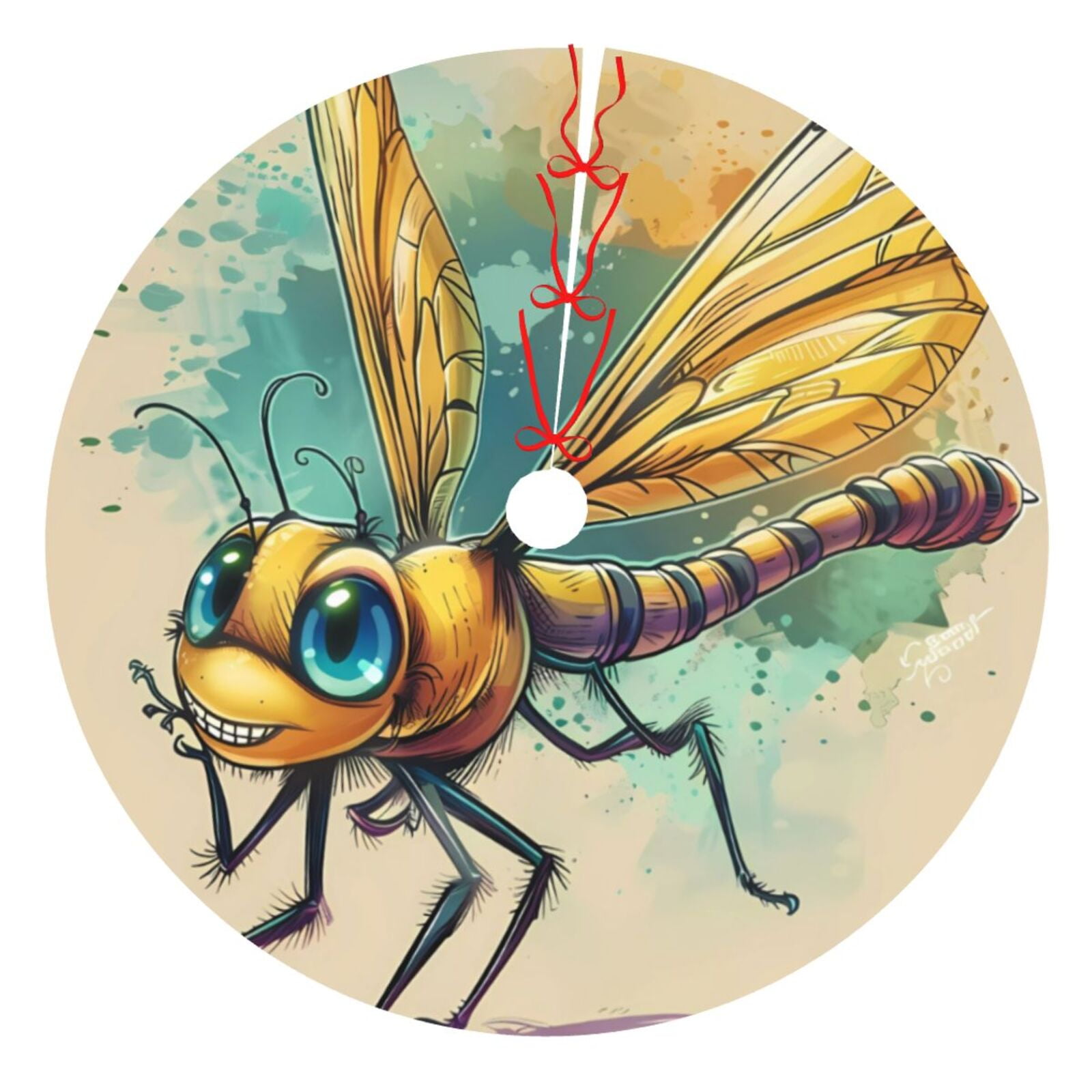 Cauagu 30" Christmas Tree Skirt Cartoon Dragonfly Art Pattern Christmas ...