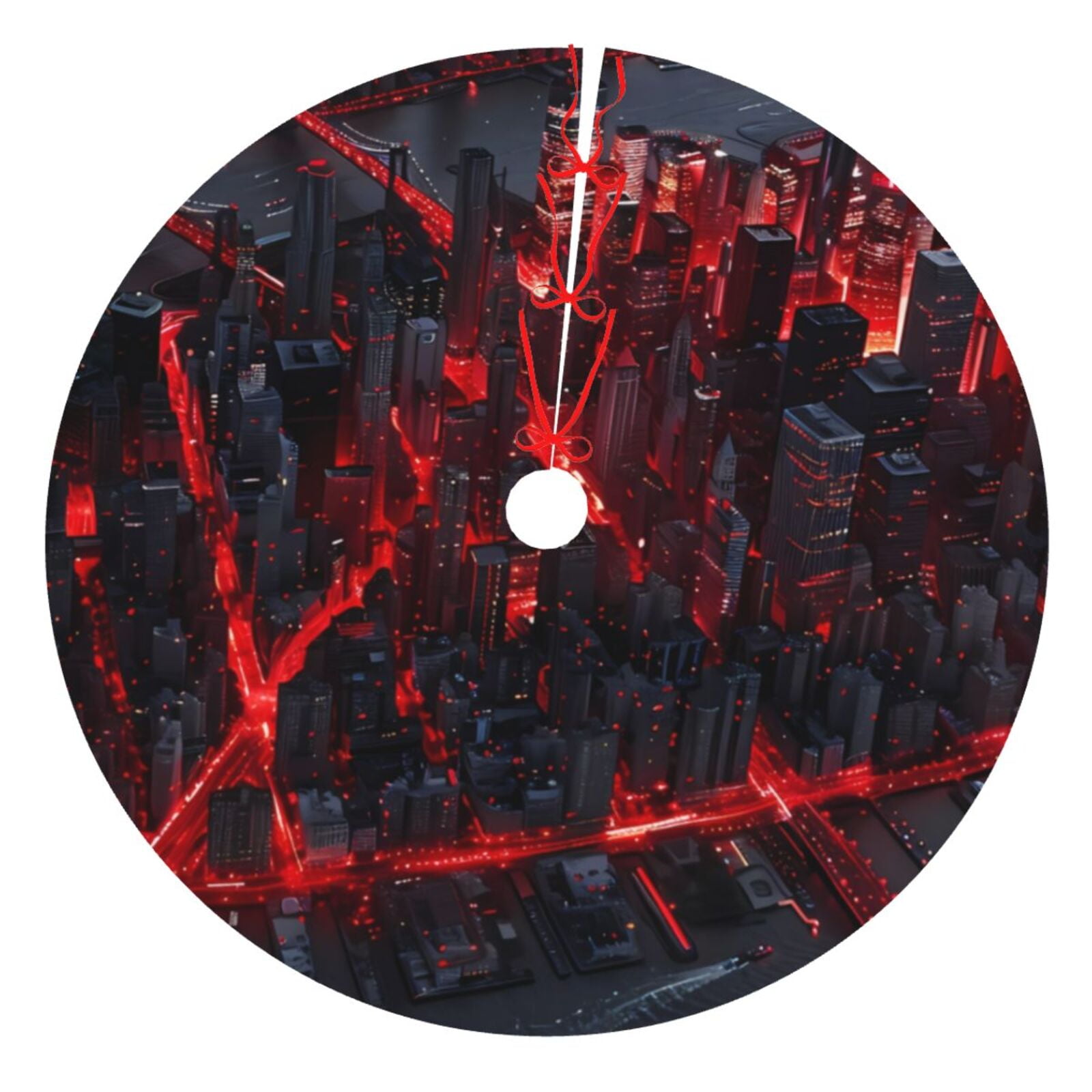 Cauagu 30" Christmas Tree Skirt Cyberpunk Cityscape Lights Pattern ...