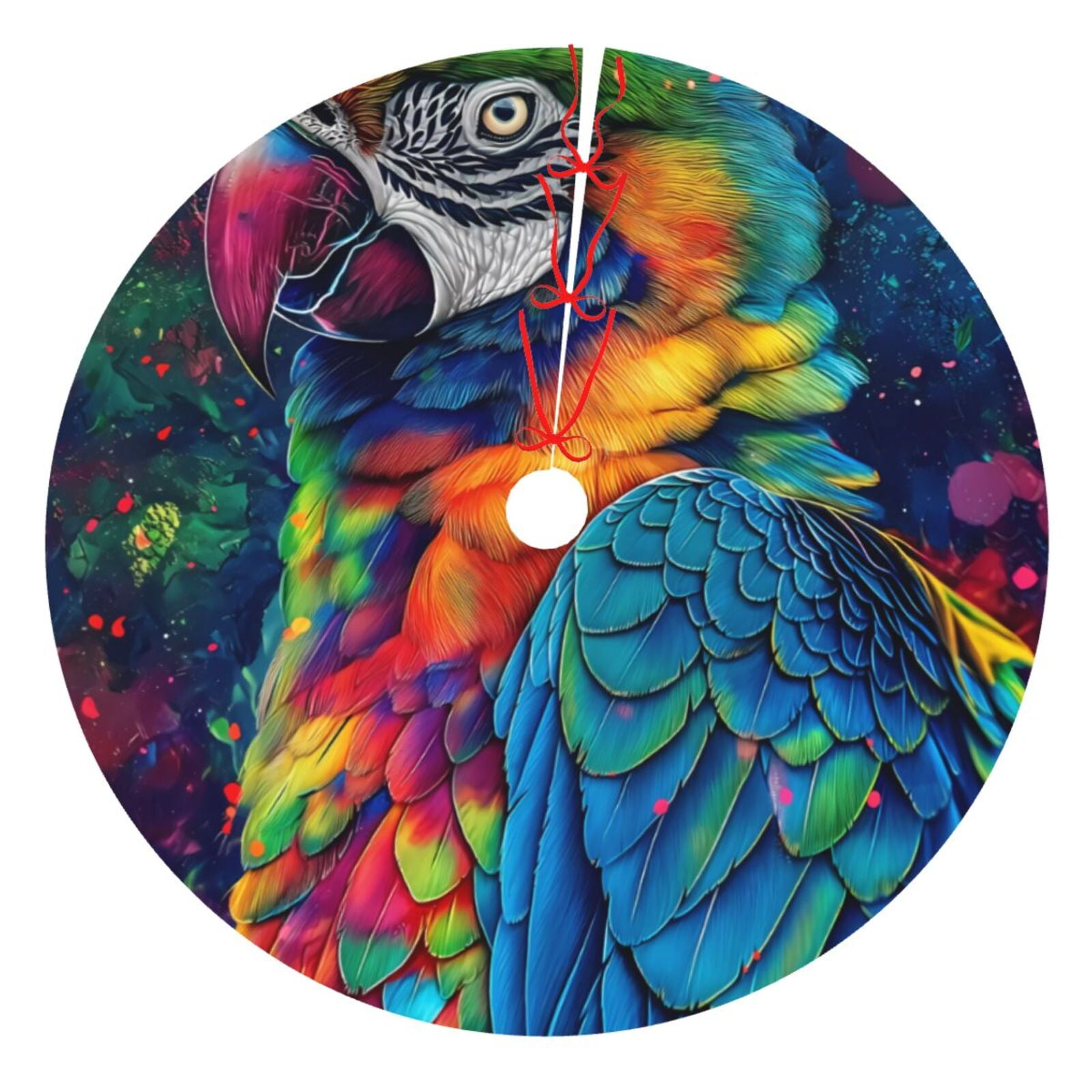 Cauagu 30" Christmas Tree Skirt Vibrant Rainbow Parrot Fantasy Pattern ...